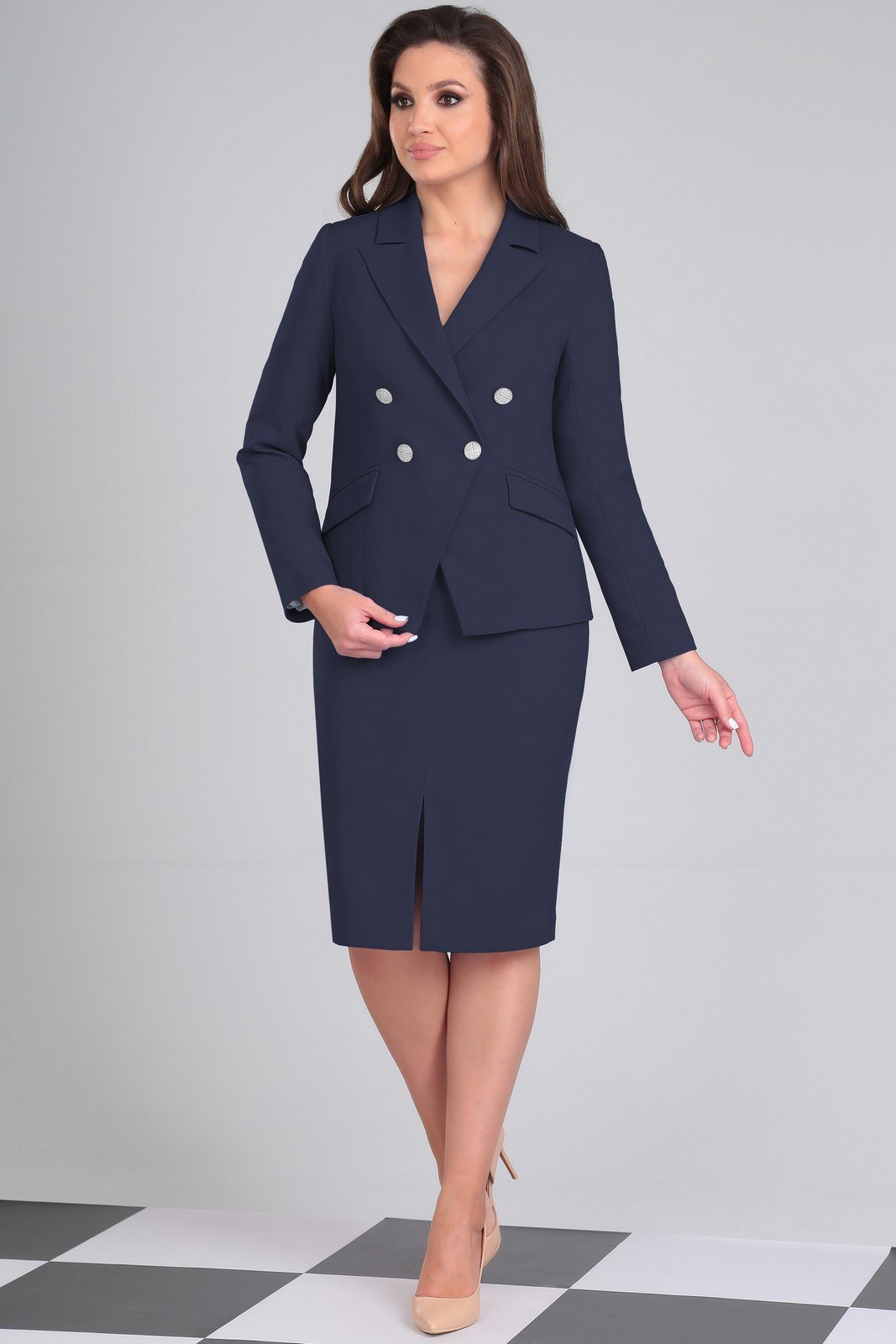 Костюм с юбкой 31329 темно-синий LeNata купить в интернет магазине Велесмода